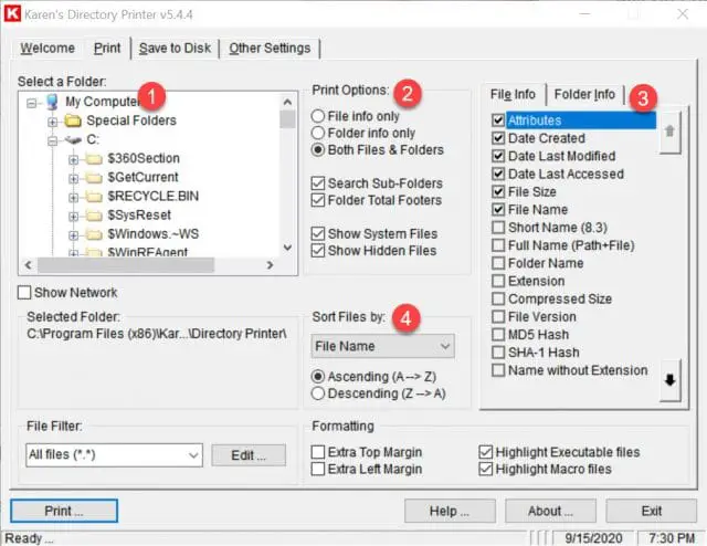 How to Print lists of files in a Folder in Windows 10
