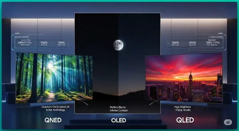QNED vs OLED vs QLED - Display Technology Compared [2025]